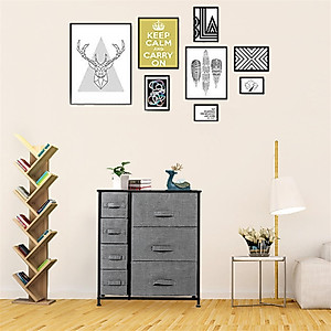 7-Drawer Fabric Dresser Tower, Fabric Storage Chest Tower, Steel Frame, Wood Top for Bedroom, Hallway, Closet Storage Unit Organize Home, Entryway, Stable, Lightweight, Versatile 66lb Capacity Grey