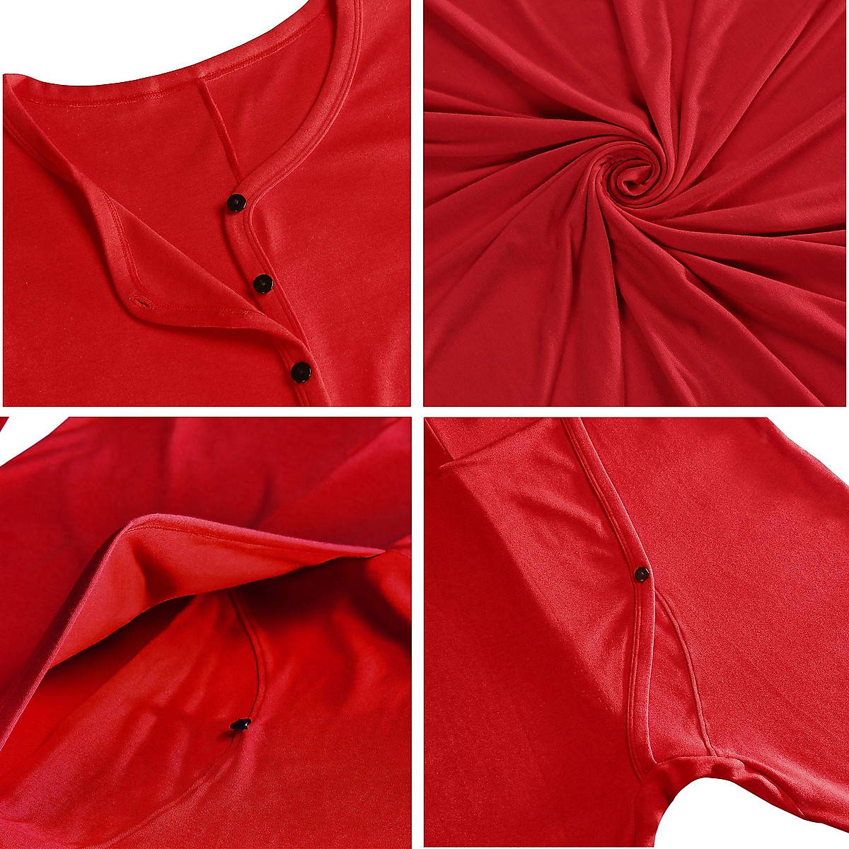 COLORFULLEAF Men's Cotton Thermal Underwear Union Suits Henley Onesies Base Layer (Red, XL)