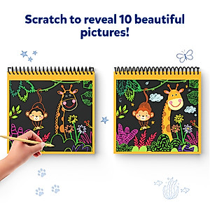 Skillmatics Magical Scratch Art Book for Kids - Animals, Craft Kits & Supplies, DIY Activity & Stickers, Gifts for Toddlers, Girls & Boys Ages 3, 4, 5, 6, 7, 8, Travel Toys