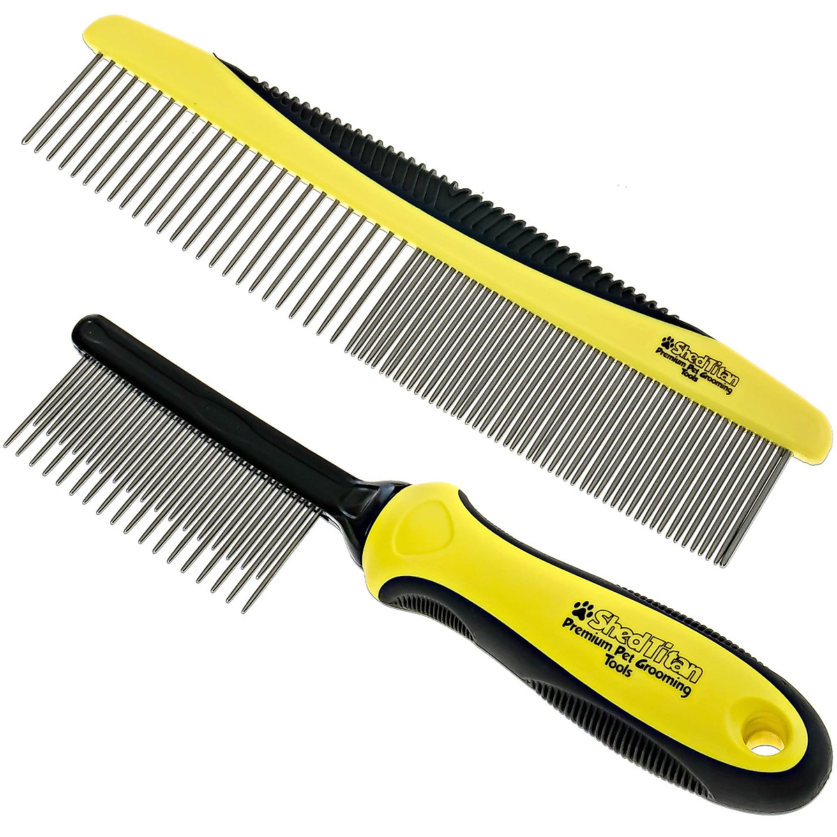 ShedTitan Metal Dog Comb for Matted Hair & Detangler Combs Set - Remove Tangles & Matted Fur - Easy Safe Cat & Dog Combs for Grooming Doodles