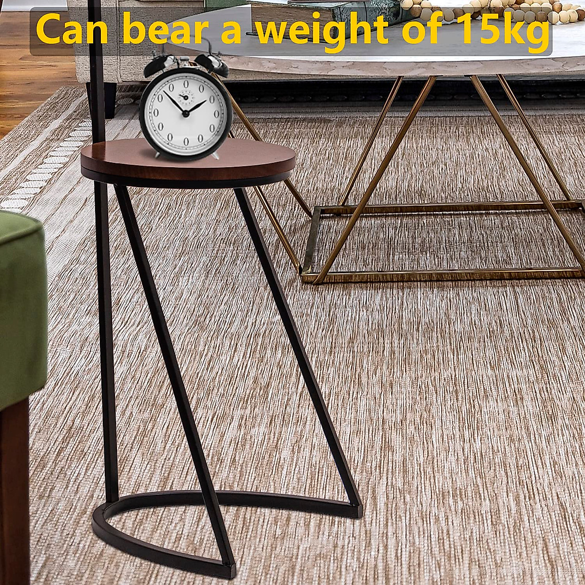 Nightstand End Table with Standing Reading Light, Rustic Brown Shade Fabric Shade Floor Lamp with Side Table, 2 in 1 Wood Bedside Floor Light for Living Room Sofa Bedroom Guest Room, 65" H (No Bulb)