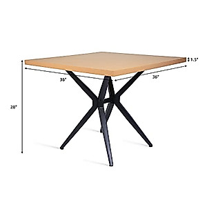 Square Dining Table TOP Wood Kitchen Coffee Table Counter Modern Cross Metal Led for Cafe Restaurant Wine Bar Home Office Conference Nordic Oak Grid 4-6 (Square 36")