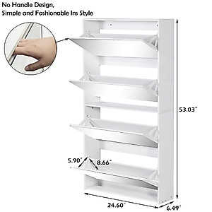 AODAILIHB White Shoe Cabinet for Entryway Slim, Narrow Freestanding Shoe Rack with 4 Flip Drawers&Mirror, Wood Shoe Storage Organizer for Closet, Apartment, and Corridor (Mirror Cabinet)