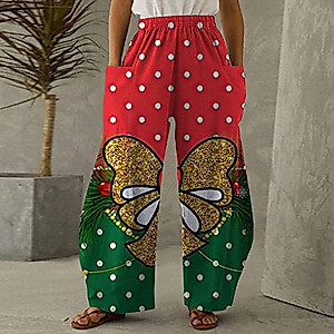 Plus Size Sweatpants,Womens Sweatpants with Pockets Xmas Reindeer Print Elastic Waisted Workout Active Joggers Drawstring Casual Lounge Bottoms Merry Christmas Print Green XL