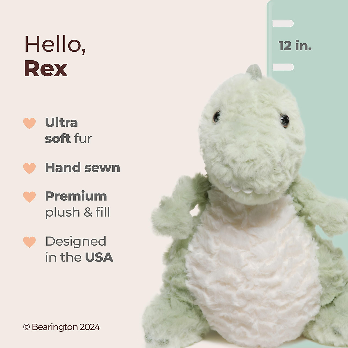Bearington Rex The T-Rex Dino Plush, 12 Inch Dinosaur Stuffed Animal