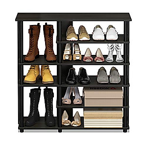 Furinno Turn-N-Tube Multi Storage Shoe Rack, 35.2"W 6-Tier, Espresso/Black,17082EX/BK