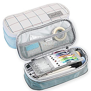 ZILAMGOO Pencil Case, High Capacity Pencil Pen Case Canvas Bag Organizer, Desk Organizer Marker Durable Portable Large Storage Bag for Kids Teens Student Adults (sky blue)