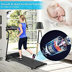 GYMAX Folding Treadmill, Electric Motorized Running Machine with 12 Preset Programs & LCD Monitor, Compact Home Gym Running Treadmill for Small Space, Cardio Training Fitness Equipment