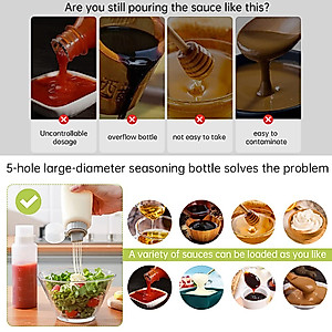 Bottles for Sauces,12oz Condiment Bottle with 5 Hole Leakproof Lid Bottle for Ketchup, Sauces, Condiments, Dressings, BBQ, Cooking Oil, Syrup