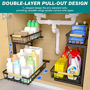 Under Sink Organizer and Storage 2 Pack Height Adjustable Pull Out Cabinet Drawers Organizer 2 Tier Metal Slide Out Sink Shelf Cabinet Storage Shelves for Kitchen Bathroom Cabinet, Black