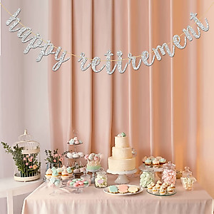 INNORU Glitter Silver Happy Retirement Banner - for Farewell Party - Leaving - Finally Retiring Party Bunting Decorations
