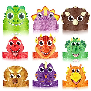 Gersoniel 24 Pcs Dinosaur Birthday Party Hats, Favors, Headbands, and Paper Crowns for Kids - Dinosaur Theme Decoration