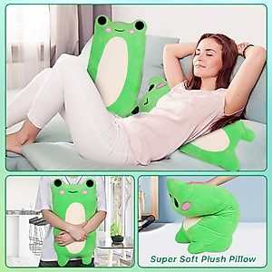 Cute Long Frog Plush Toy, 12Inch Adorable Green Frog Stuffed Animal with Butt, Frog Boby Pillow Kawaii Big Squishy Frog Plushies Hugging Throw Pillow Gift for Kids Girls Boys (Frog)