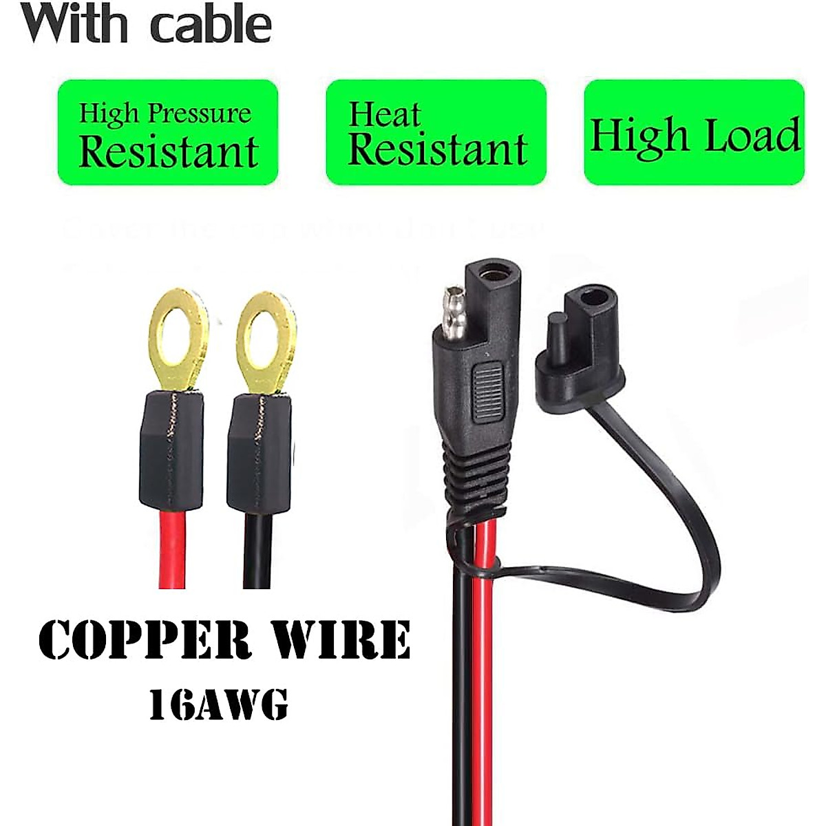 YETOR Ring Terminal Harness, 16AWG SAE Battery Extension Cable with 2FT,10A Protection Fuse SAE Connector for Motorcycle Cars.(2 Pack)