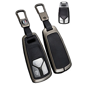 for Audi Key Fob Cover Case Metal Shell Car Smart Keys Protect Keychain Compatible Audi A4 A5 Q7 Q5 TT RS A3 A6 SQ5 SQ7 R8 S5 (P-AODIBqh-Black)