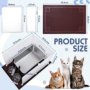 Pinkunn 2 Set Stainless Steel Cats Litter Box Large Metal Litter Box with 2 Cat Litter Scoop, 12 Litter Splash and 2 Cat Litter Mat, Never Absorbs Odor (Brown,23.6 x 15.7 x 7.9 Inch)