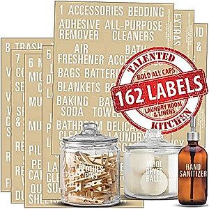 Talented Kitchen 162 Bold All Caps Laundry Room Labels Set. White Labels on Clear Backing. 162 Laundry, Linen Closet & Cleaning Supplies Vinyl Stickers. Organization Storage System