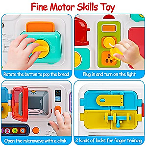 Kitchen Busy Board for Toddlers 1-3 Travel Toys Light Up Musical Baby Toys 12-18 Months Toddler Toys Age 1-2 2-4 Autism Children Sensory Montessori Fine Motor Skills Car Seat Toys for 1 Year Old