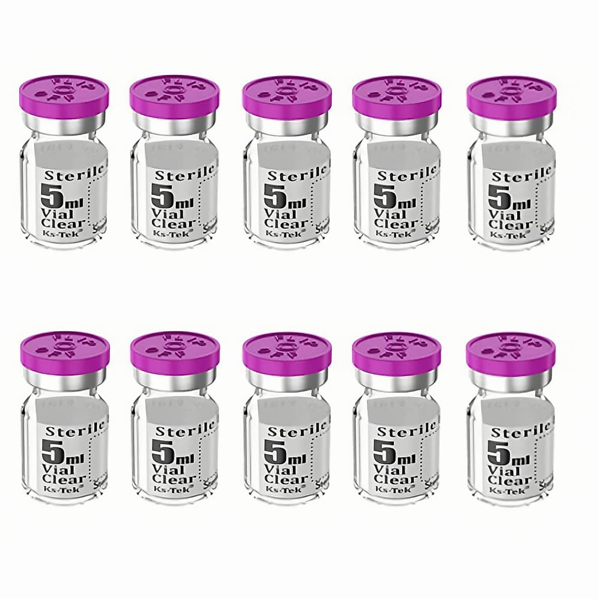 Biocomma 10pcs 5ml Sterile Empty Vial with Plastic Aluminum Flip Off Caps，Penicillin Bottle 20mm Crimp Top Sterile Transparent Borosilicate Lab Sample Vial (Transparent)