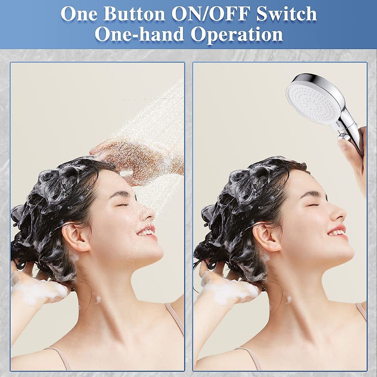 DOILIESE Shower Head with Handheld Shower Head with ON/Off Switch, 3-Modes High Pressure Shower Head with Hose,Chrome Finish