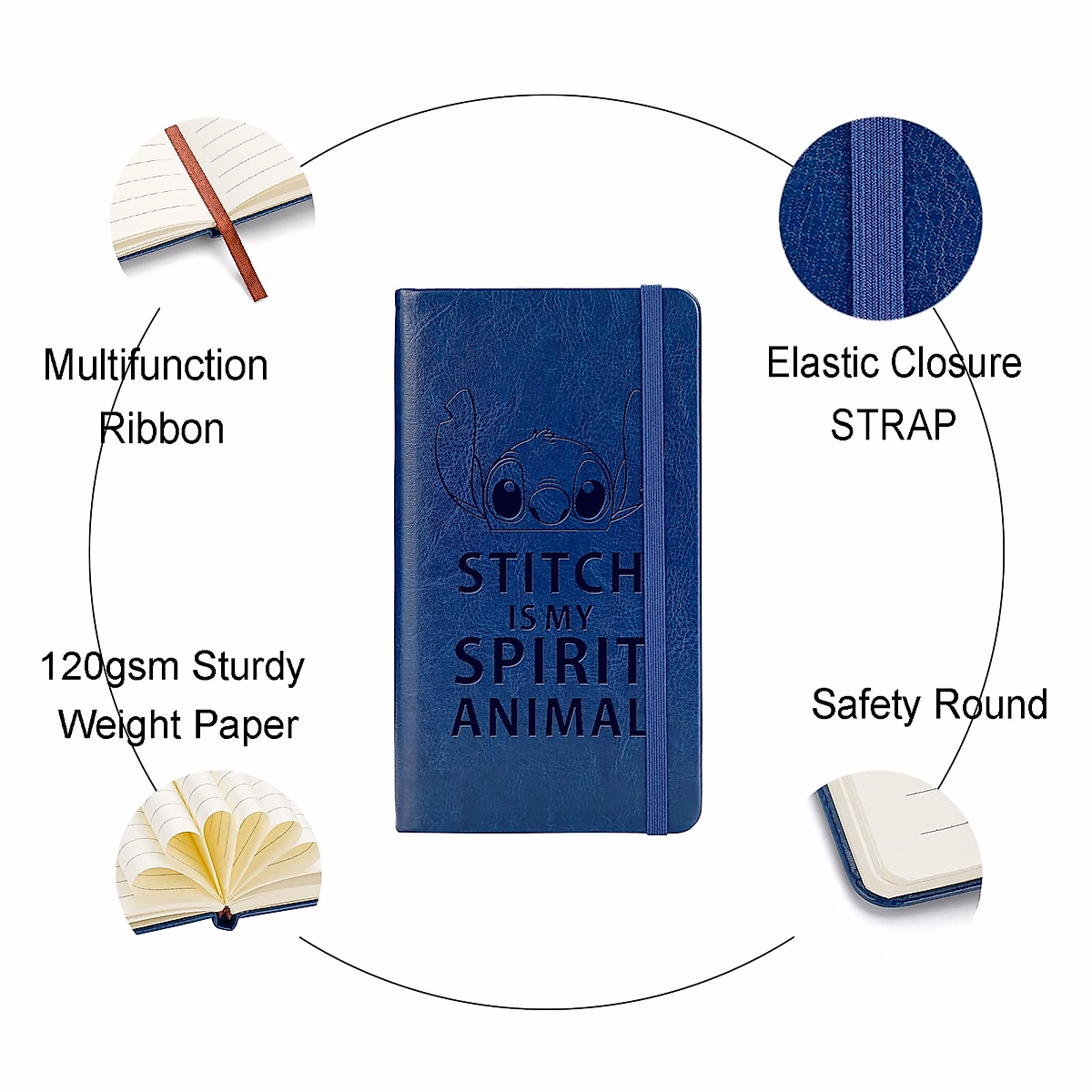 JOHSBYD Stitch Gifts Leather Notebook Lilo & Stitch Journal Notebook for Stitch Lover Gifts Stitch is My Spirit Animal Leather Notebook for Son Daughter (A6 Blue)