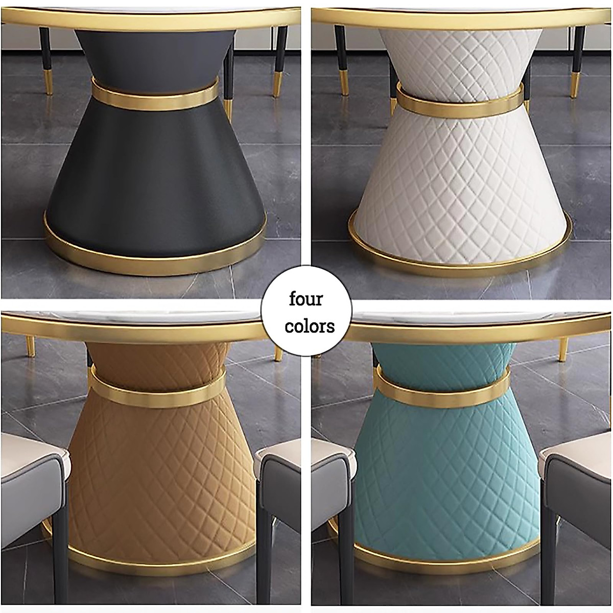 Round Marble Dining Table with Lazy Susan,Luxury Style Kitchen & Dining Room Tables with Metal Base,Modern Circular Pedestal Dining Table - Table Only(51" L x 51" W x 29.5" H, White)