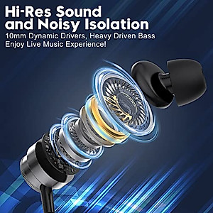 Yatloml Wired Earbuds with Microphone, in Ear Headphones with Heavy Bass&Noise Isolating, High Sound Quality in-Ear Earphones Compatible with iPod, iPad, MP3, Android Phones and All 3.5mm Jack-Silver