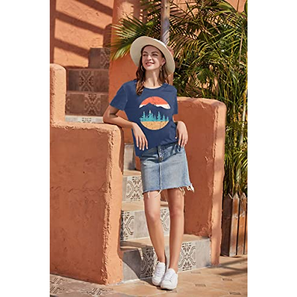 Adventure T-Shirt Women Mountain Hiking Workout T Shirt Casual Outdoor Athletic Short Sleeve Tee Tops Blue