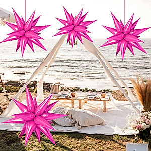 FUNTOOB Hot Pink Balloons Star Balloons Metallic Star Foil Balloons Hot Pink Star Cone Balloons Starburst Balloon Spike Balloons for Birthday Graduation Business Event Christmas Decorations (50Pcs)