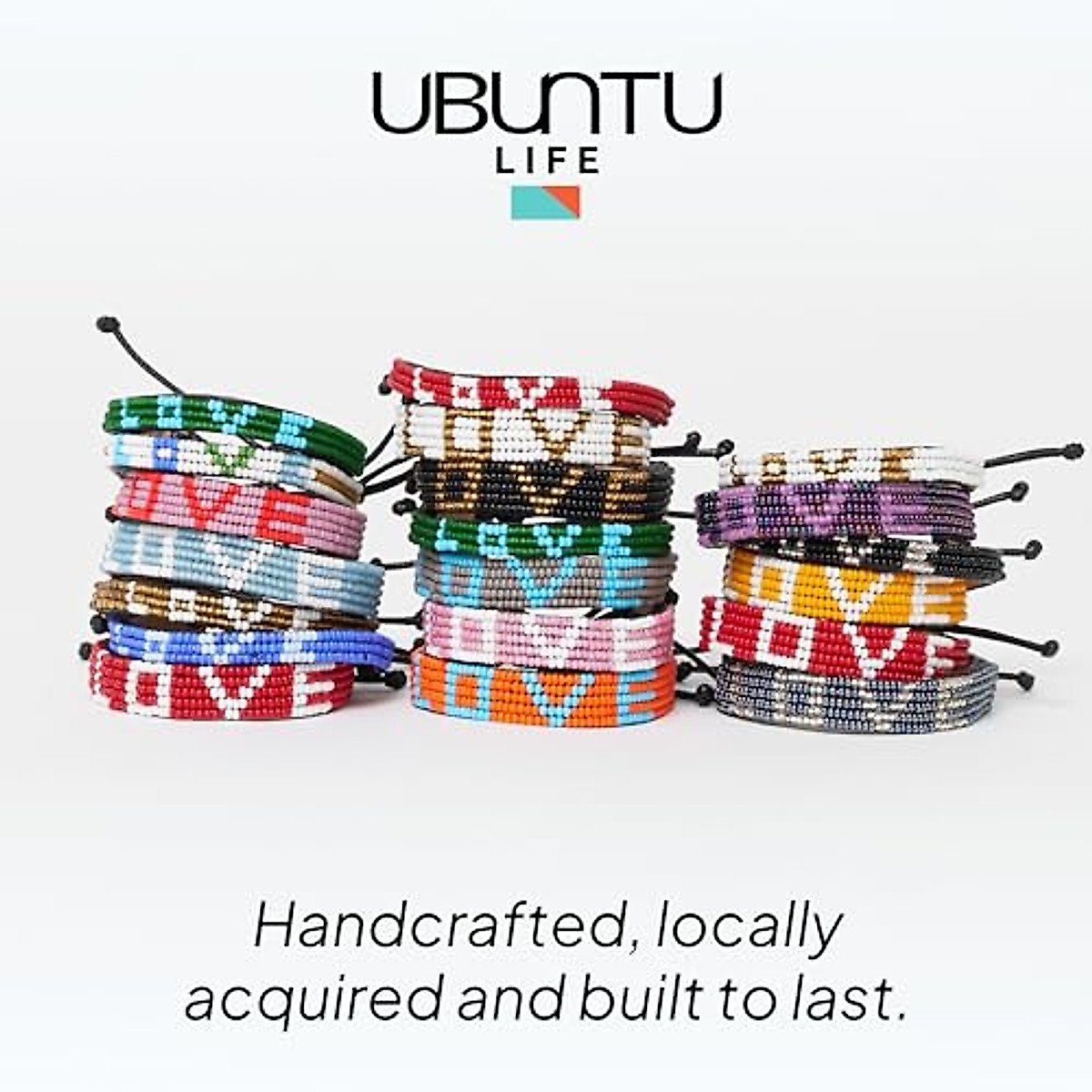 Ubuntu Life Love Beaded Leather Bracelet – Handmade Glass Bead Bracelet with Slide Closure and Genuine Leather, Stackable Boho Bracelets for Women and Men (Red/White, 1 Pack)