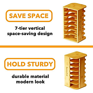 SpaceAid Bamboo Tumbler Lid Organizer for Kitchen Cabinet, Water Bottle Lid Organizer for Cabinet Organization, Cup Mini Lids Organizers Storage Holder for Cupboard Coffee (7-Tier)