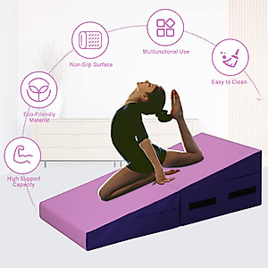 Gymnastics Mat Incline Wedge Mat 48”x24”x14” Folding Octagon Tumbler Cheese Wedge with Non-Slip PVC Surface & Handles, Fitness Skill Shape Tumbling Mat for Kids Play, Home Exercise, Aerobics