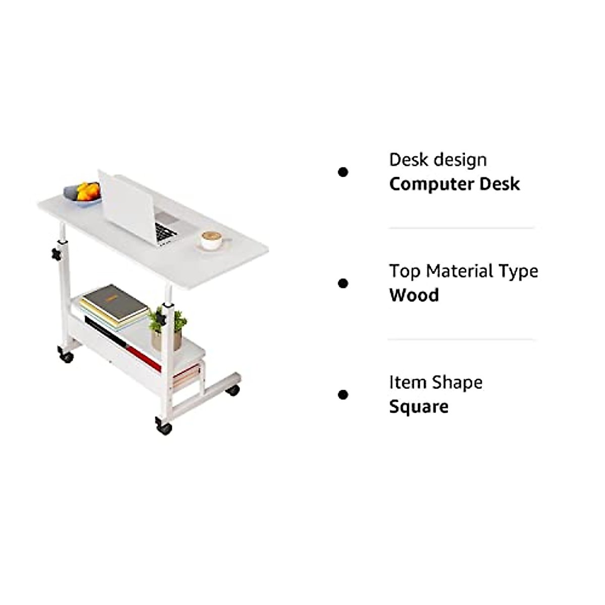 Adjustable Table Student Computer Desk Portable Home Office Furniture Small Spaces Desk Sofa Bedroom Bedside Desk Learn Play Game Desk on Wheels Movable with Storage Desk Size 31.5 * 15.7 Inch,White