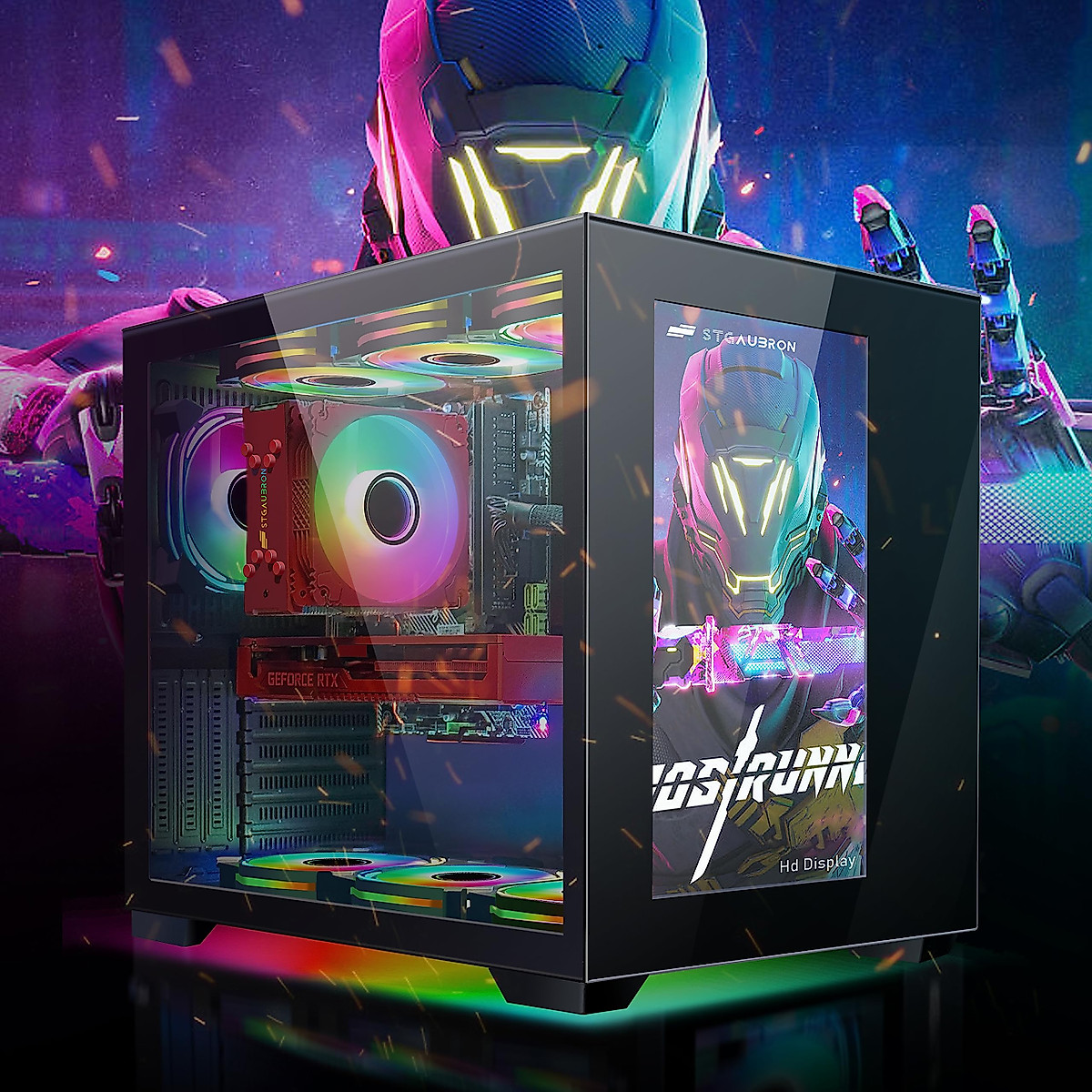 STGAubron Gaming Desktop PC,Intel Core i7-11700KF up to 5.0G,32G DDR4,2T SSD,GeForce RTX 3070 8G GDDR6,600M WiFi,BT 5.0,RGB Fan x 9,RGB Keyboard&Mouse,RGB Mouse Pad,W11H64