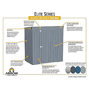 Arrow Shed Elite 6' x 4' Outdoor Lockable Steel Storage Shed Building with Pent Roof, Anthracite