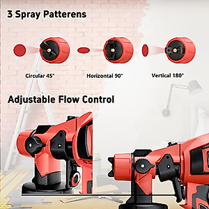 CasaCulina 850W HVLP Paint Sprayer, 1400ml Large Container Spray Paint Gun, 4 Nozzles, 3 Patterns and Filter, Electric Paint Sprayer for Painting Furniture Cabinets Fence Walls Door DIY Projects, Red