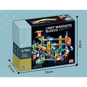 UNIQUE KIDS Magnetic Tiles Building Blocks with Marble Run STEM Toys STEAM Toys for Kids Ages 3-10+Year Old Boys Girls Best Christmas Birthday Gift (110 pcs)