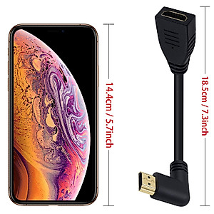 Poyiccot 8K HDMI Extension Cable, Short 8K HDMI 90 Degree Right Angle Male to Female HDMI 2.1 Cable Adapter 48Gbps with 8K 60Hz Video and 3D HDR for TV/Xbox /PS4 /PS5 (Right M/F), 0.5feet