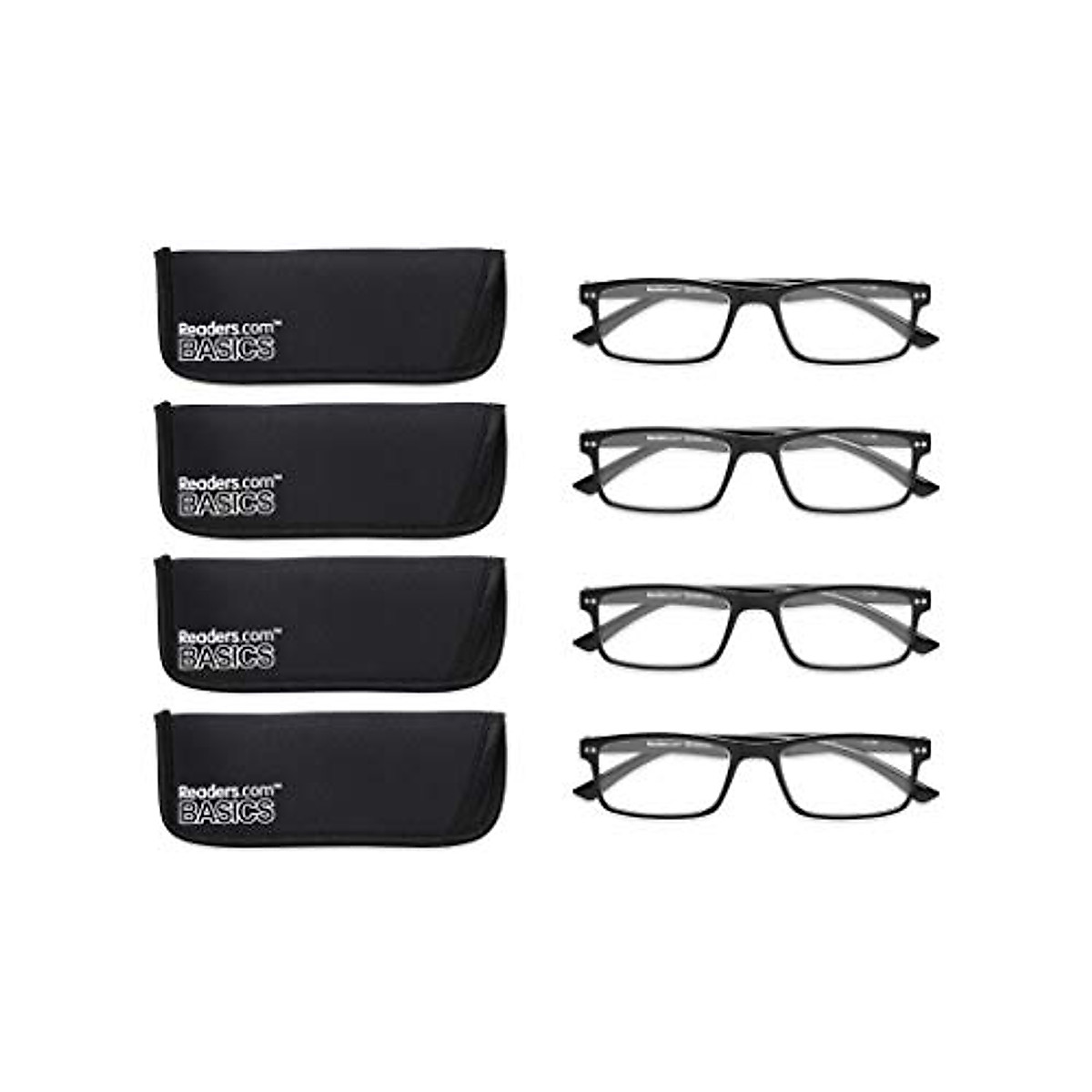 Readers Readers.com Fully Magnified Reading Glasses: The Cordon - 4 Pairs, Classic Rectangle for Women and Men - Black, 2.50