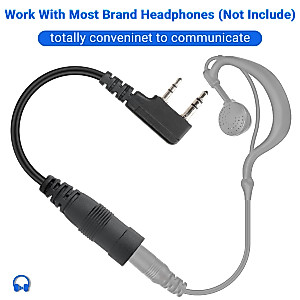 BAOFENG 2 Pin to 3.5mm Walkie Talkies Earpiece Adapter,Headset Adapter Cable Compatible UV-5R BF-888S BF-F8HP GT-3 UV-K5 2 Way Radios (1 Pack)