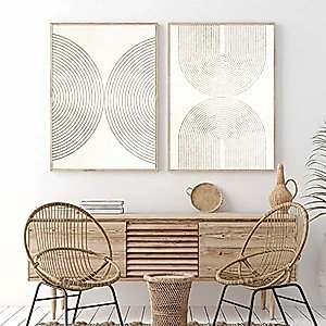 Neutral Canvas Wall Art Boho Mid Century Modern Prints Boho Beige Line Art Canvas Boho Art Wall Decor Set of 2 Mid Century Geometric Wall Decor for Bedroom Neutral Minimalist Print 16x24inch No Frame
