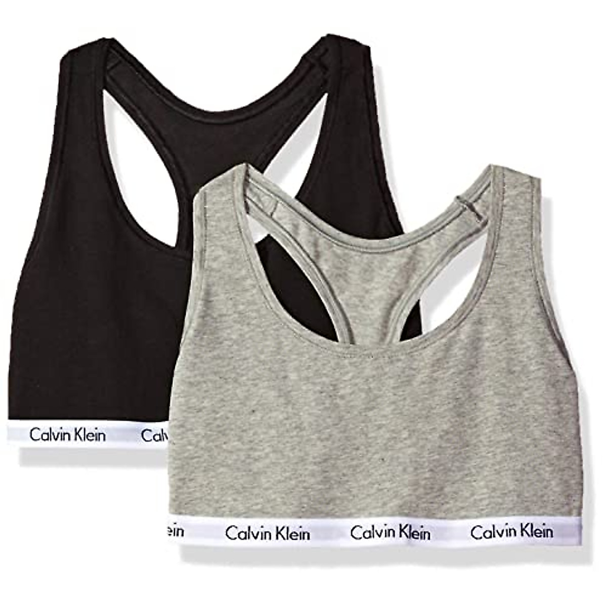 Calvin Klein Women's Carousel Logo Bralette 2-Pack, Black/Grey Heather, Medium