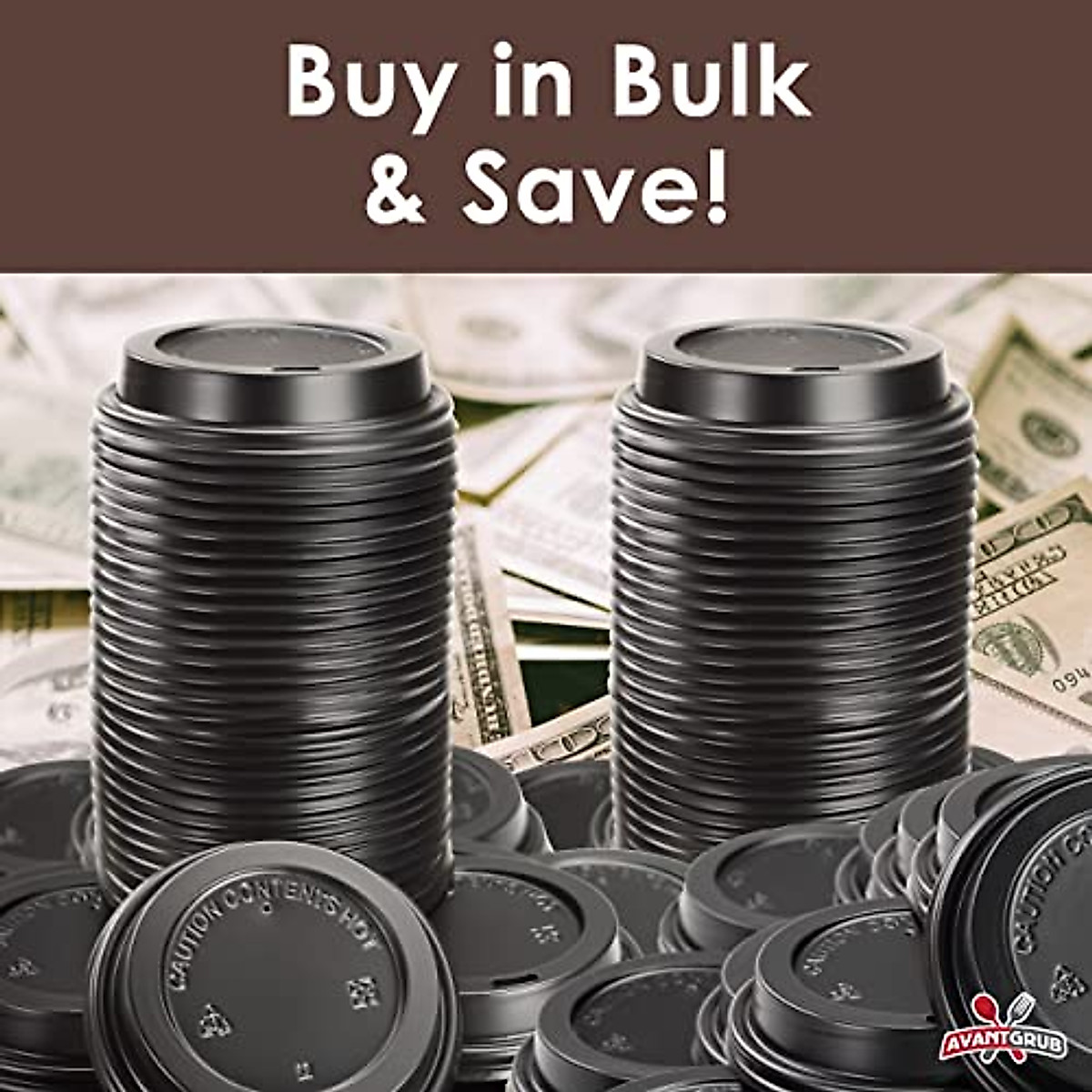 Anti-Spill, Recyclable Black Dome Lids, 100 Pk. Coffee Cup Lid for Portable Drinks. 3.45" Diameter, Fits 10, 12, 16, 20oz Disposable Paper Cups. Domed Plastic Covers for Takeout Tea, Espresso or Latte