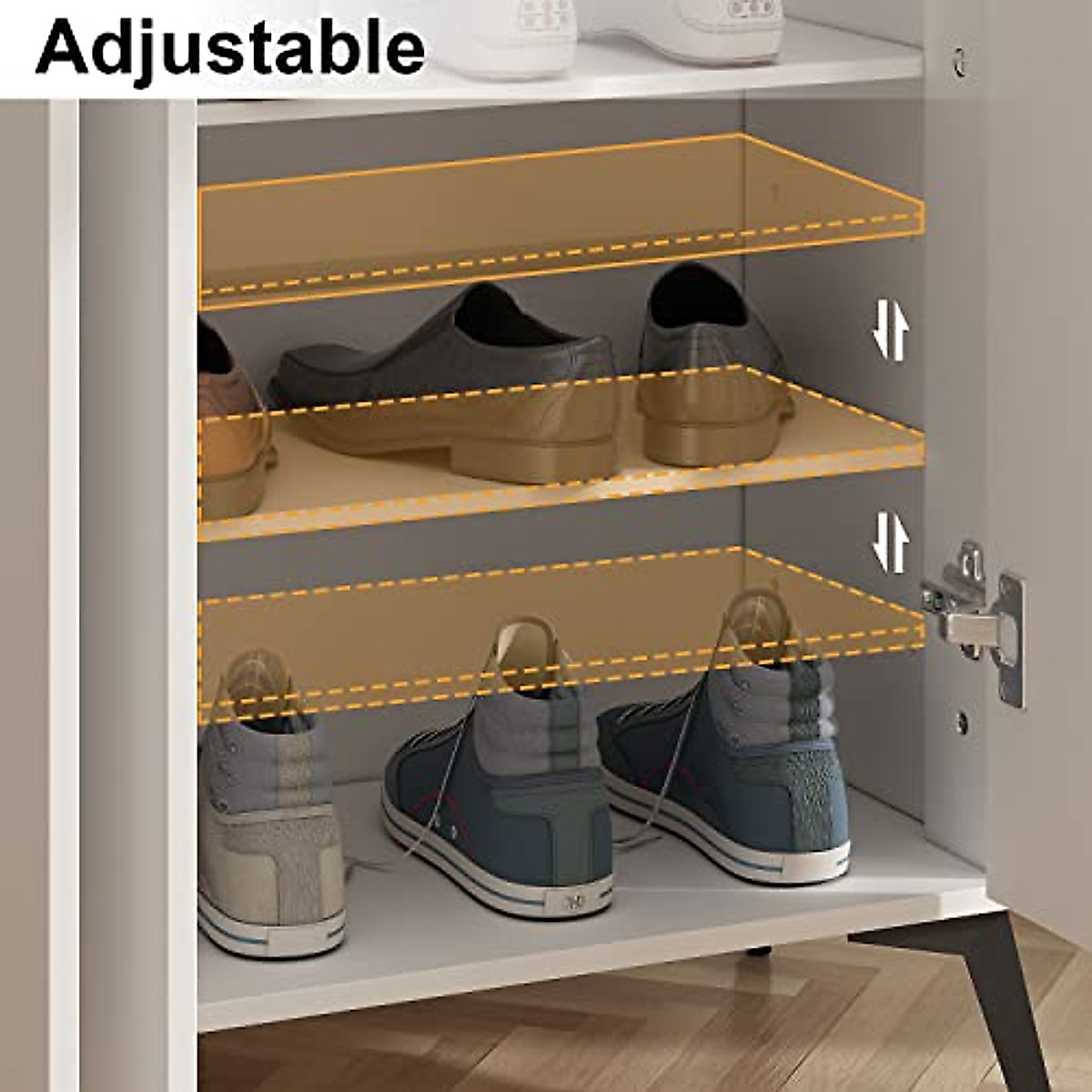ECACAD Multi-Tier Shoe Storage Cabinet with Adjustable Shelves & 4 Doors, Wood Shoe Rack Organizer with Metal Legs for Entryway, Bedroom, Hallway, White (55.1”W x 13.8”D x 37.4”H)