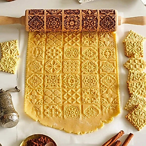 Wooden Embossed Rolling Pin for Baking Embossed Cookies Deep Engraved Rolling Pin Kitchen Decor Tools(2pcs)