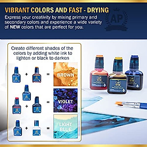 Alcohol Ink Set - 15 pcs of 20ml Vibrant Concentrated Colors Alcohol-Based Ink for Epoxy Resin Art Petri Dish Tumbler Making incl. Acrylic Ink Paper for Alcohol Inks Blending Solution & Paint Brushes