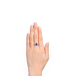 Rylos Rings for Women Silver Swirl Ring with 7X5MM Oval Gemstone & Diamond Ring February Amethyst Jewelry Size 10