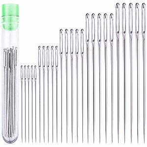 25 Large Eye Stitching Needles - 5 Sizes Big Eye Hand Sewing Needles in Clear Storage Tube
