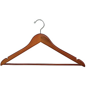 Econoco Commercial Wishbone Wooden Hanger with Satin Chrome Hook and Wooden Bar, 17", Matte Teak (Pack of 100)