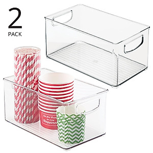 mDesign Plastic Kitchen Organizer - Storage Holder Bin with Handles for Pantry, Cupboard, Cabinet, Fridge/Freezer, Shelves, and Counter - Holds Canned Food, Snacks, Drinks, and Sauces - 2 Pack - Clear